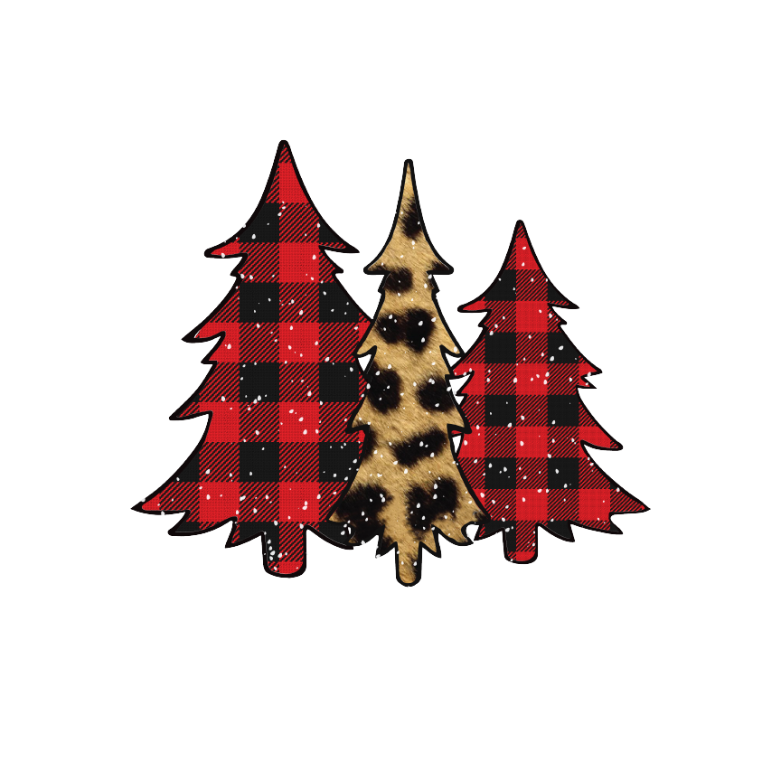 Buffalo Plaid And Leopard Christmas Trees Transfer Pre Cut Heat Tran