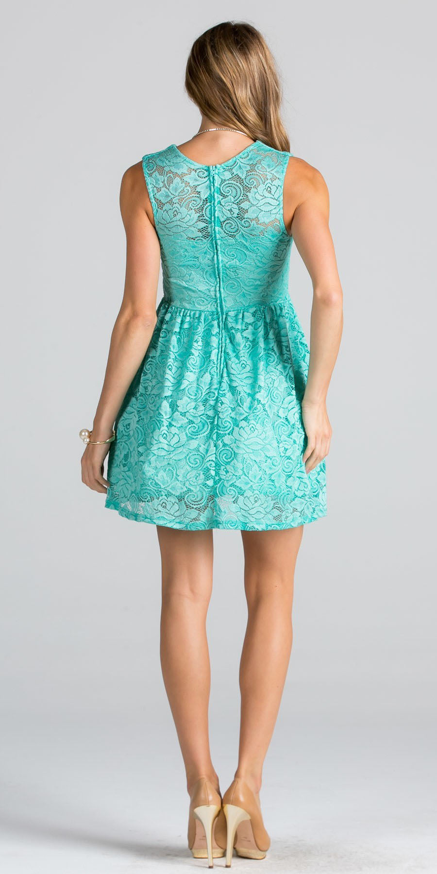 Mint Lace Short Cocktail Dress V Neck Sleeveless Discountdressshop