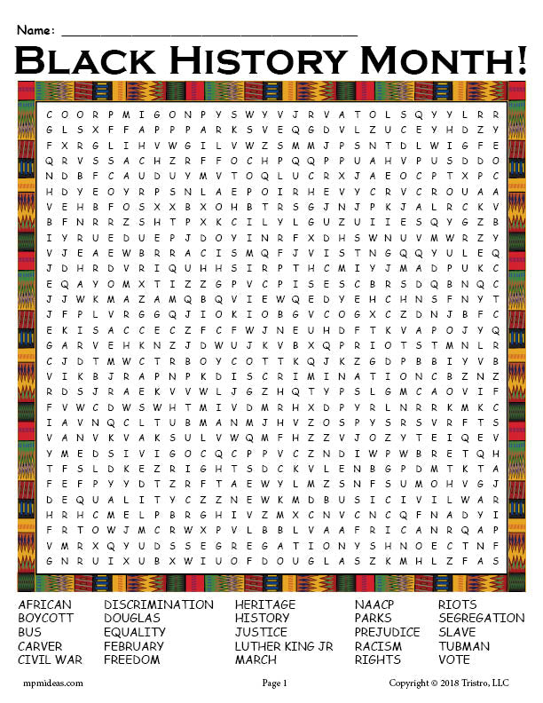 Black History Word Search Printable