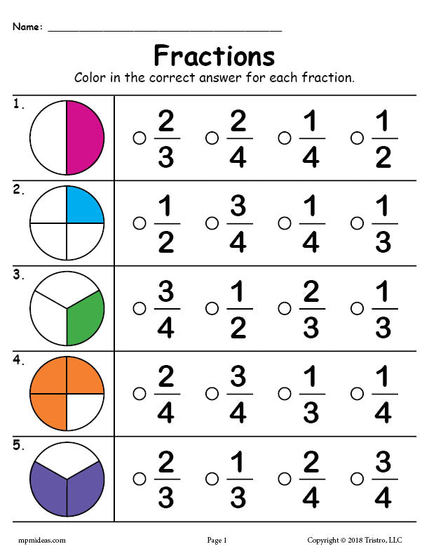 Printable Fractions Worksheet Supplyme