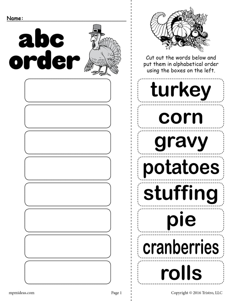 Thanksgiving Vocabulary Worksheet