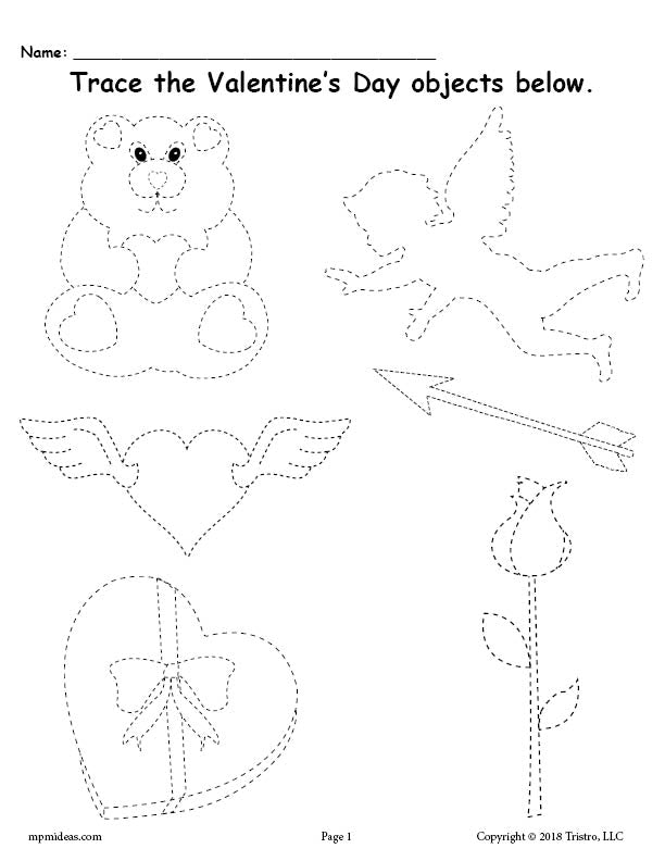 Printable Valentines Day Tracing Worksheet Supplyme