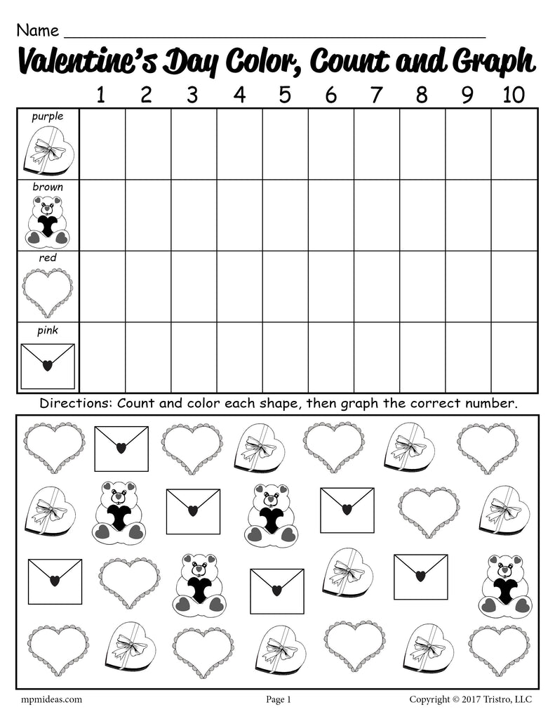 Free Printable Valentines Day Color Count And Graph Worksheet