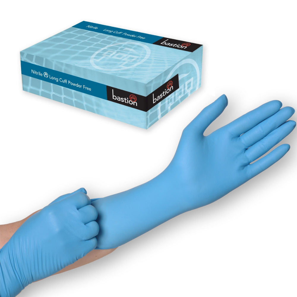 Blue Nitrile Long Cuff Powder Free Disposable Gloves 50 Pairs Per Bo