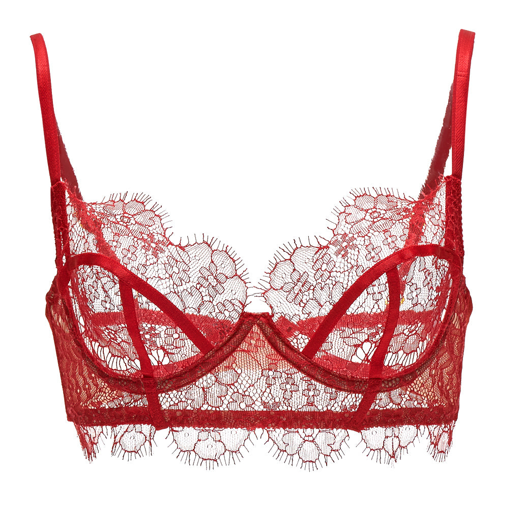 Seduction Non Padded Lace Balconette Bra Red Akiko Ogawa Lingerie