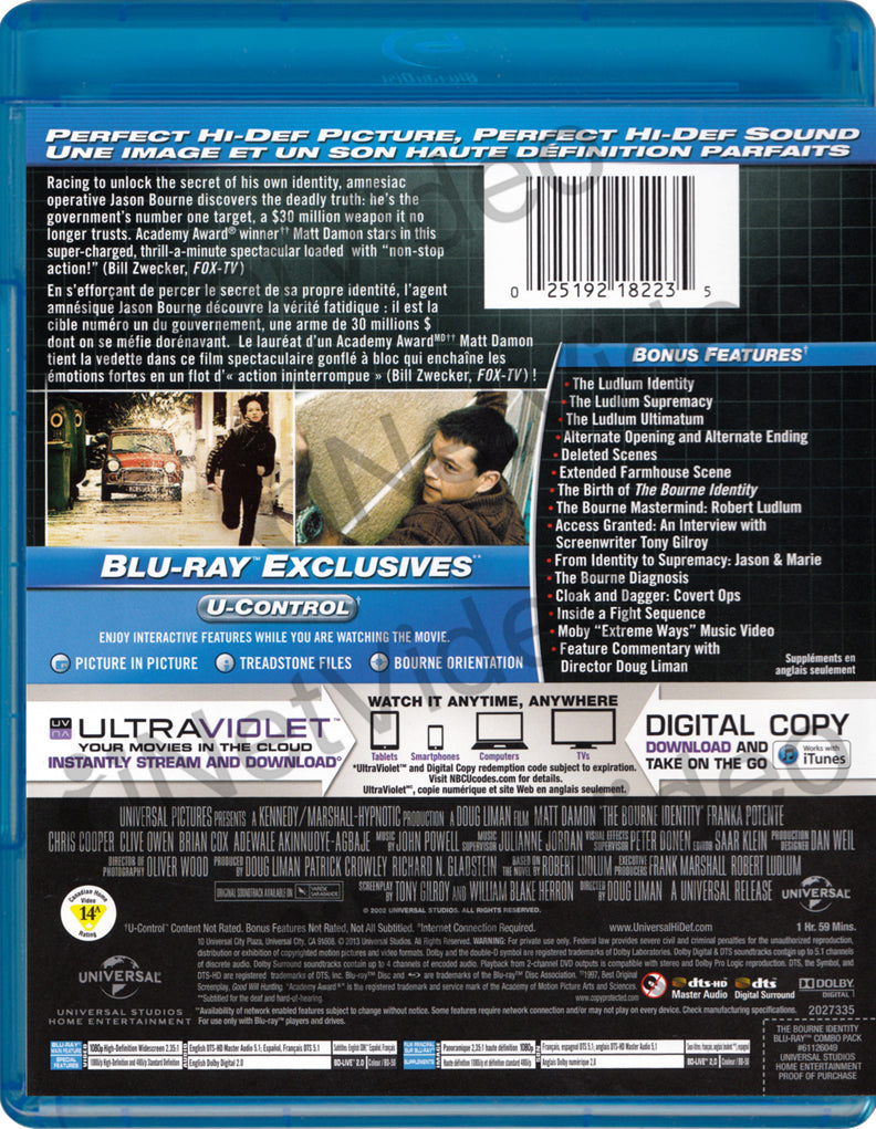 The Bourne Identity Blu Raydigital Copyultravioletbilingualblu