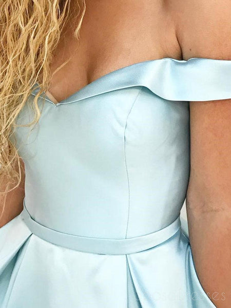 Simple Off Shoulder Tiffany Blue Satin A Line Long Custom Evening Prom