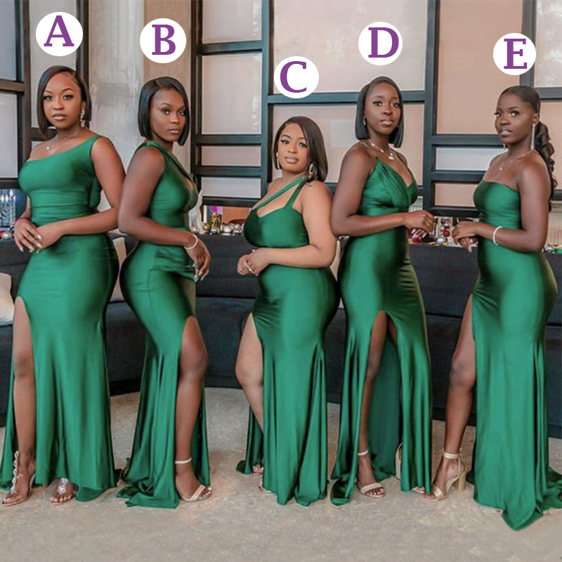 Mismatchy Emerald Green Sexy Side Slit Mermaid Long Bridesmaid Dresses