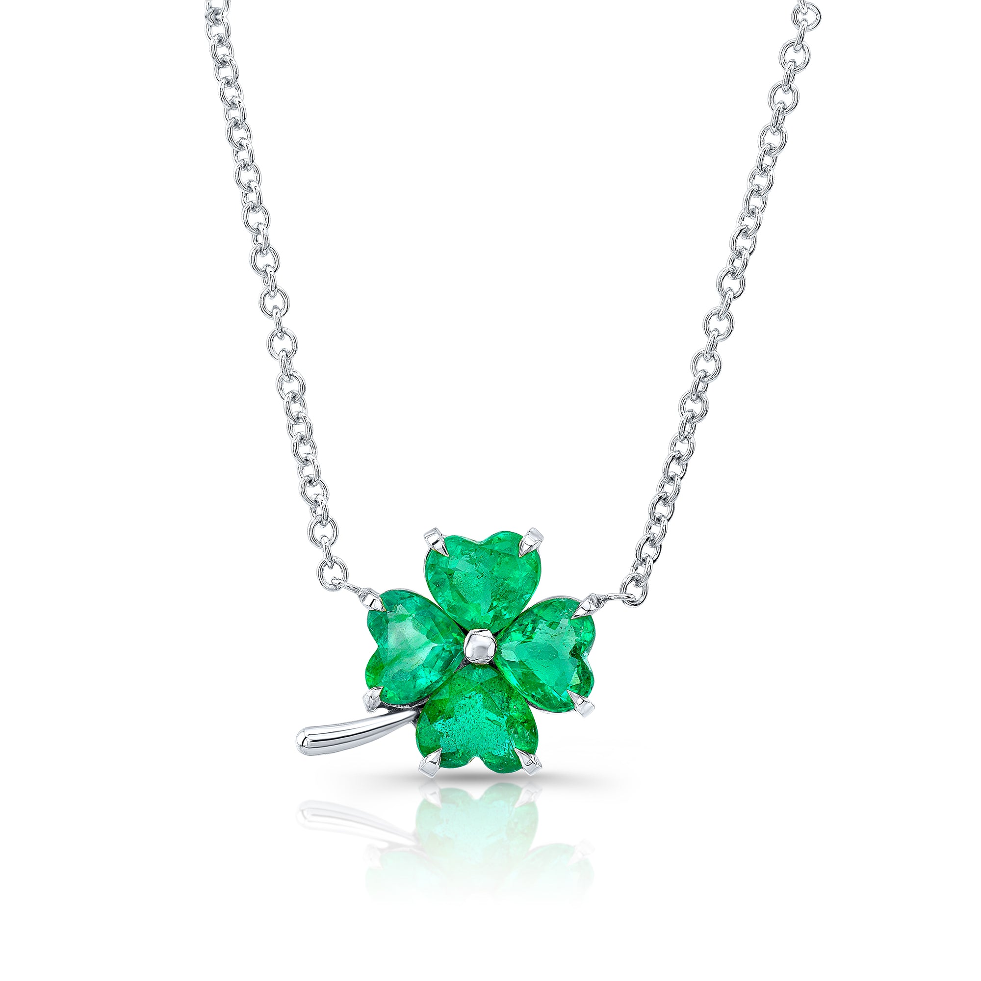 Emerald Four Leaf Clover Necklace 18kt Gold Bespoke Fine Jewelry