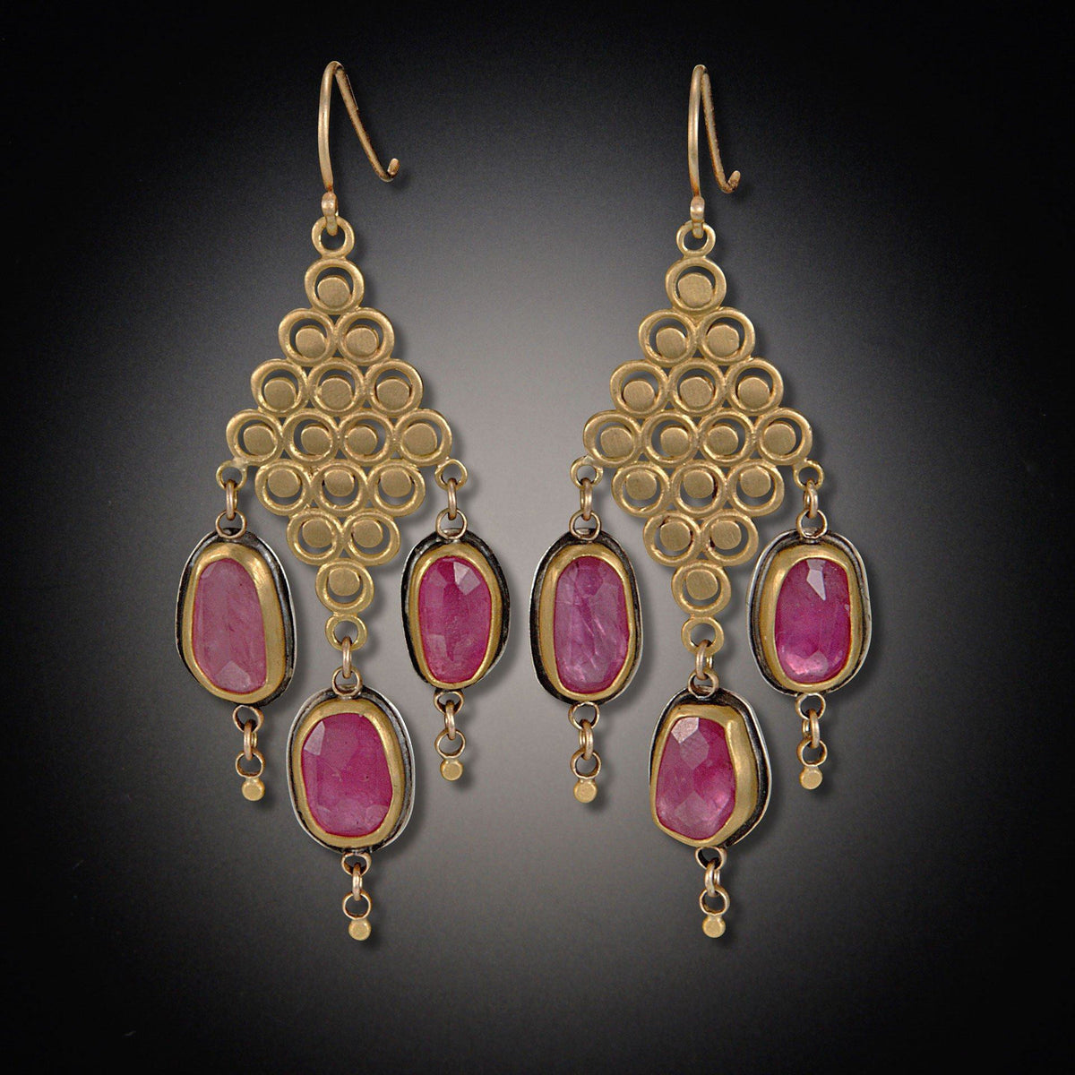 22k Filigree Earrings With Pink Sapphires Ananda Khalsa