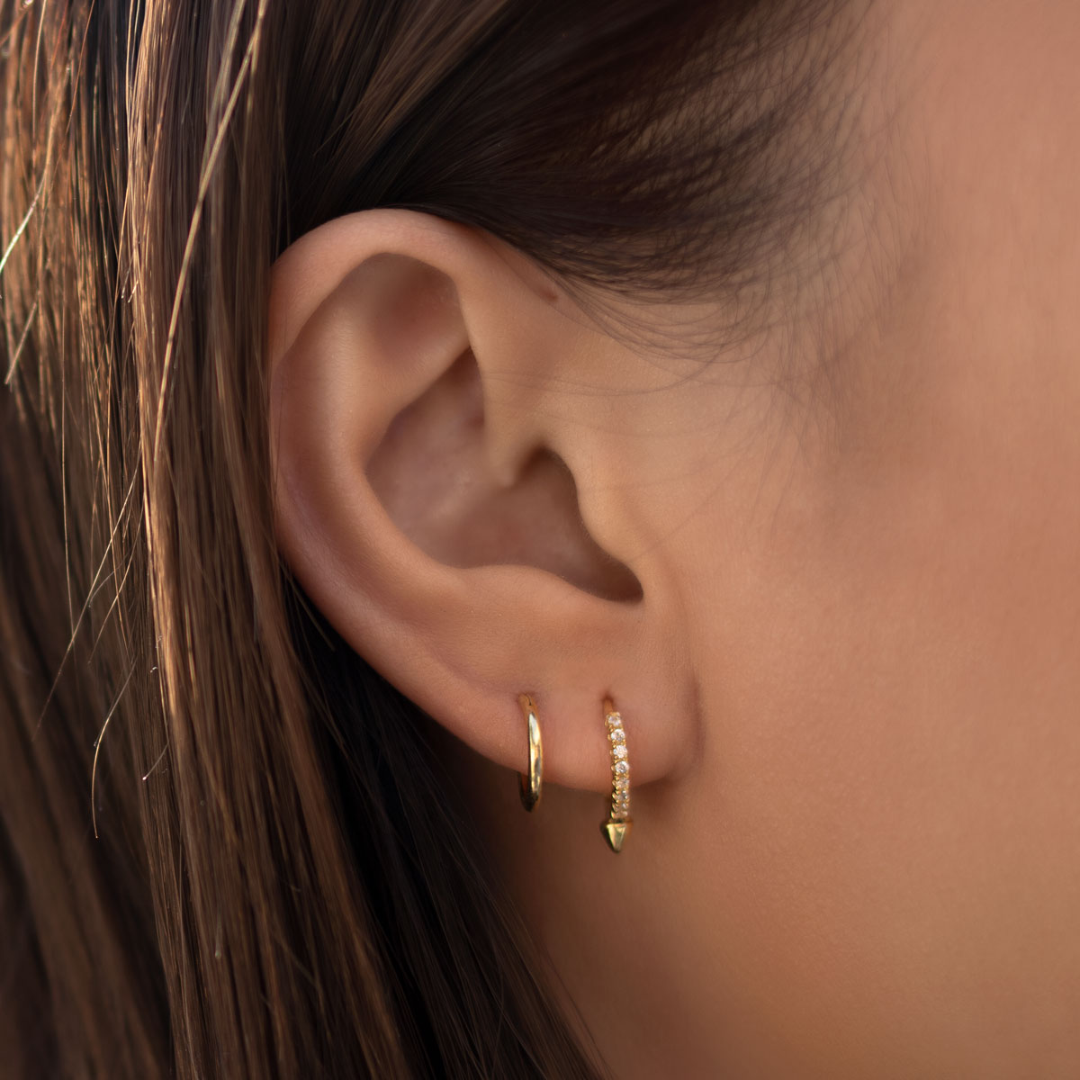 Tiny Spike Gold Huggie Hoop Earrings Minimal Dainty Jewelry Amy O