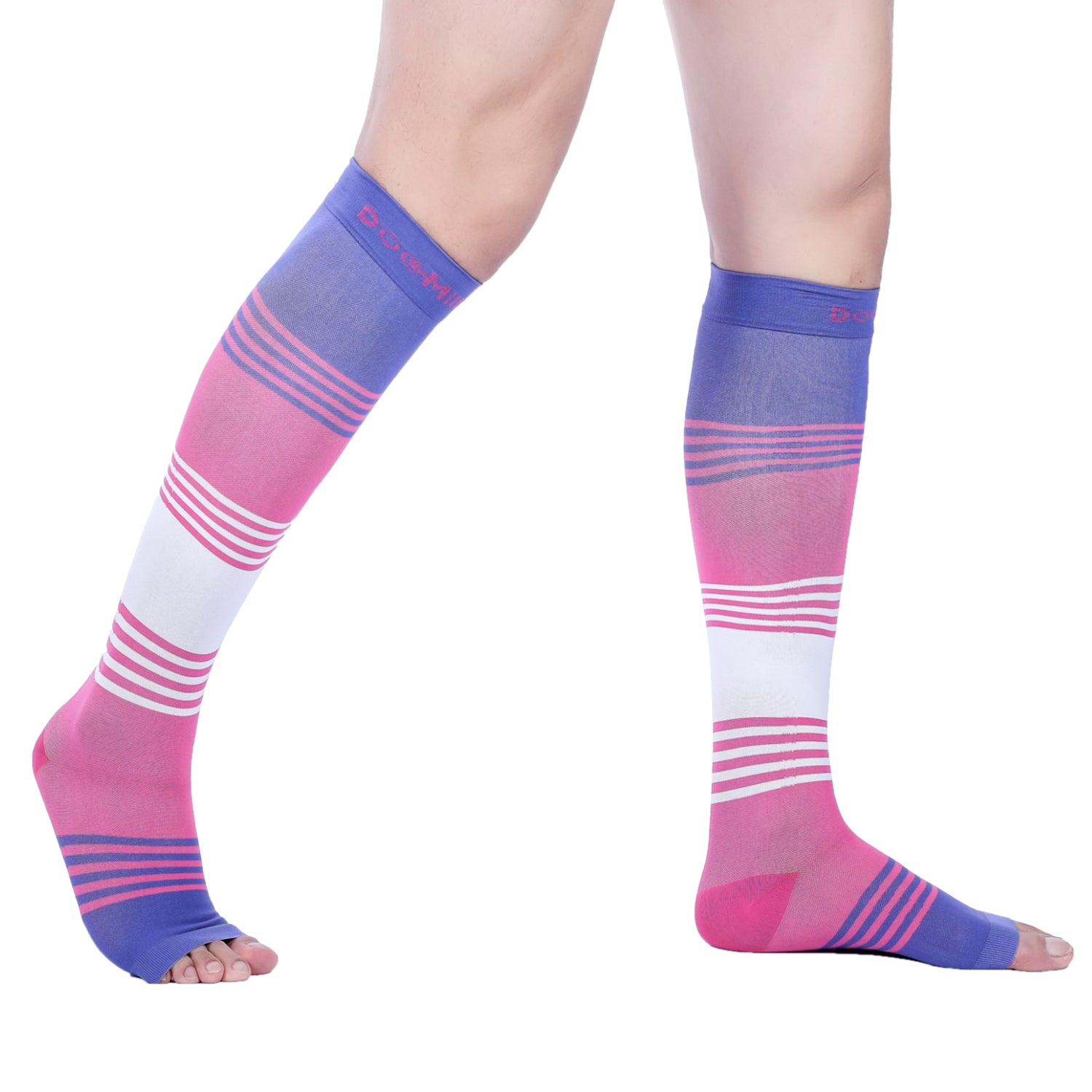 Open Toe Compression Socks 20 30 Mmhg Violetpinkwhite By Doc Miller