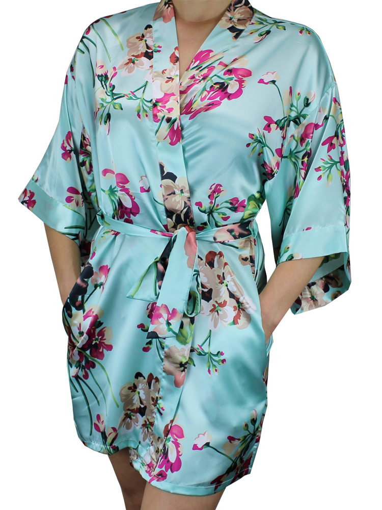 New Womens Floral Satin Kimono Short Robe Mslovely