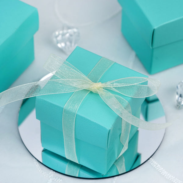 100 Pack Turquoise 2 Square 2 Pcs Favor Boxes Efavormart