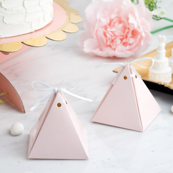 Pyramid Party Favor Boxes With Satin Ribbons Card Stock Wedding T