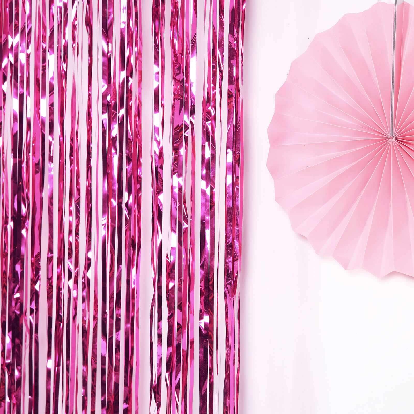 8ft Fuchsia Metallic Foil Shimmer Fringe Curtain Efavormart