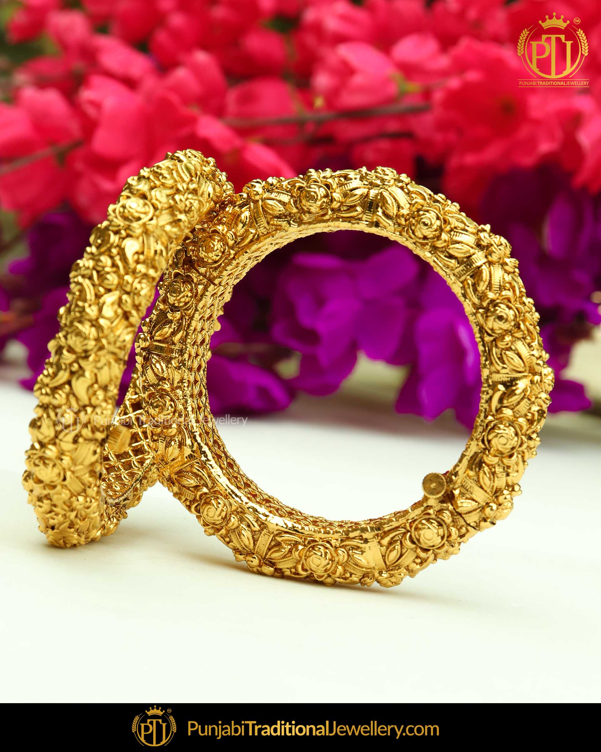 Antique Gold Finished Johda Bangles Openable Bangles Pair Punjabi