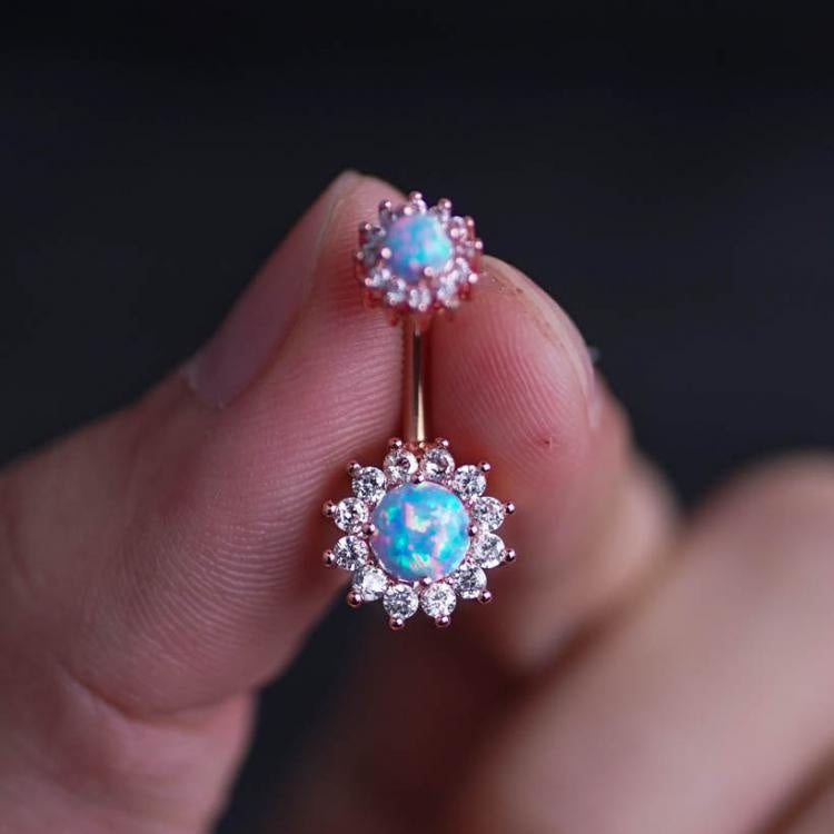 Opal Zircon Flower Belly Button Rings Jennysweety