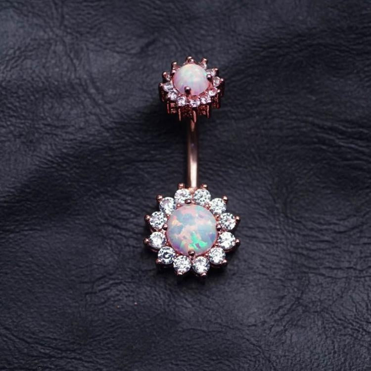 Flower Fire Opal Zircon Belly Button Ring Jennysweety