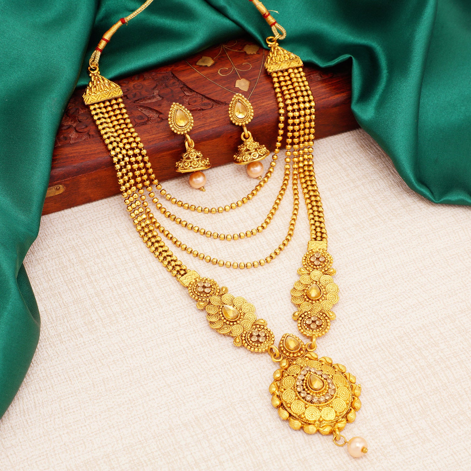 Sukkhi Traditional Gold Plated Long Haram Dual Necklace Set For Women