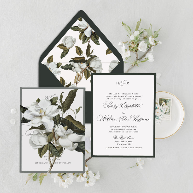 Elegant Magnolia Floral Wedding Invitation Suite Cotton Willow Design Co