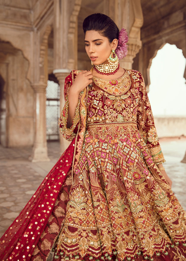 Pakistani Bridal Lehnga For Wedding In Red Color Nameera By Farooq