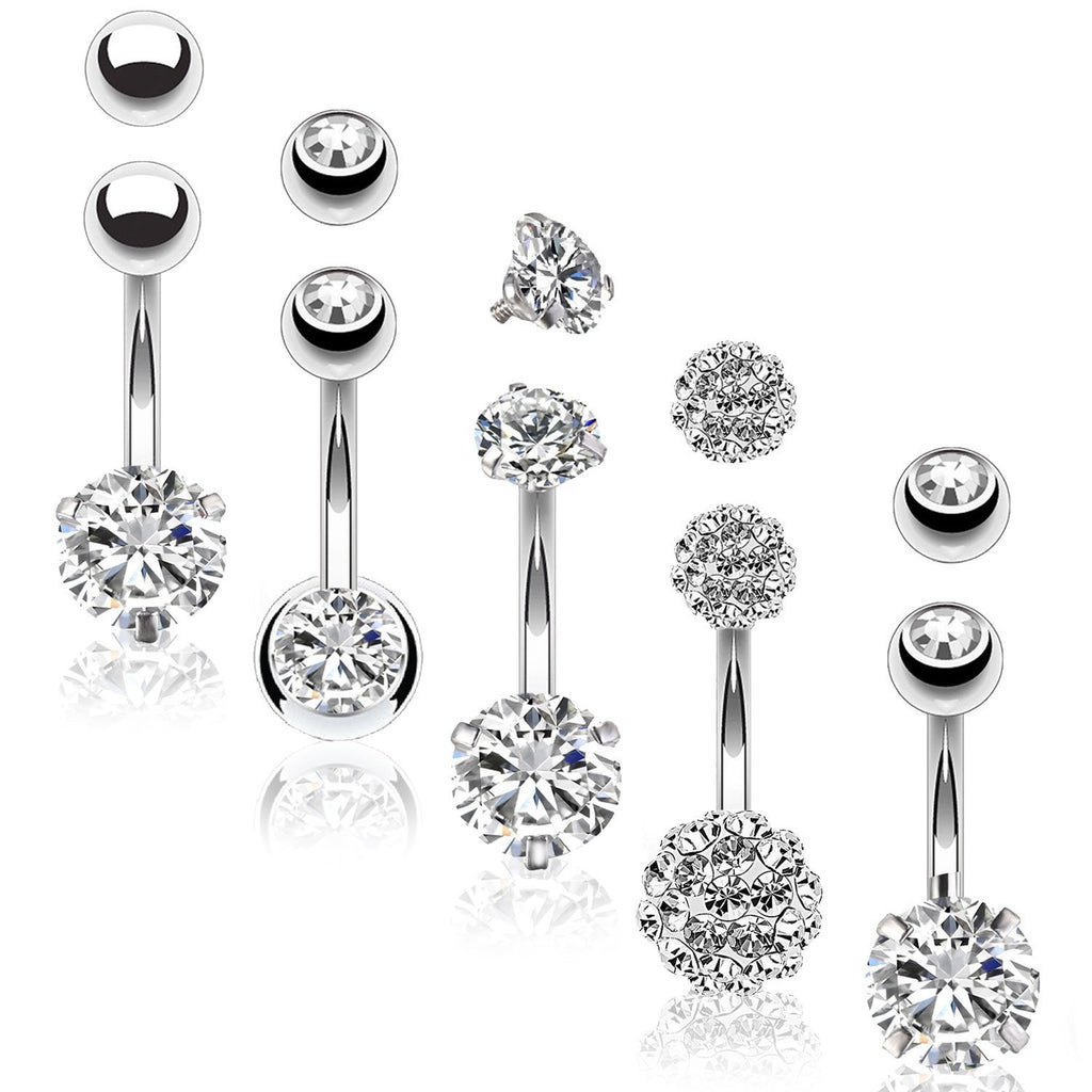 5pc Belly Button Rings 14g Stainless Steel Cz Girl Women Navel 5 Repla