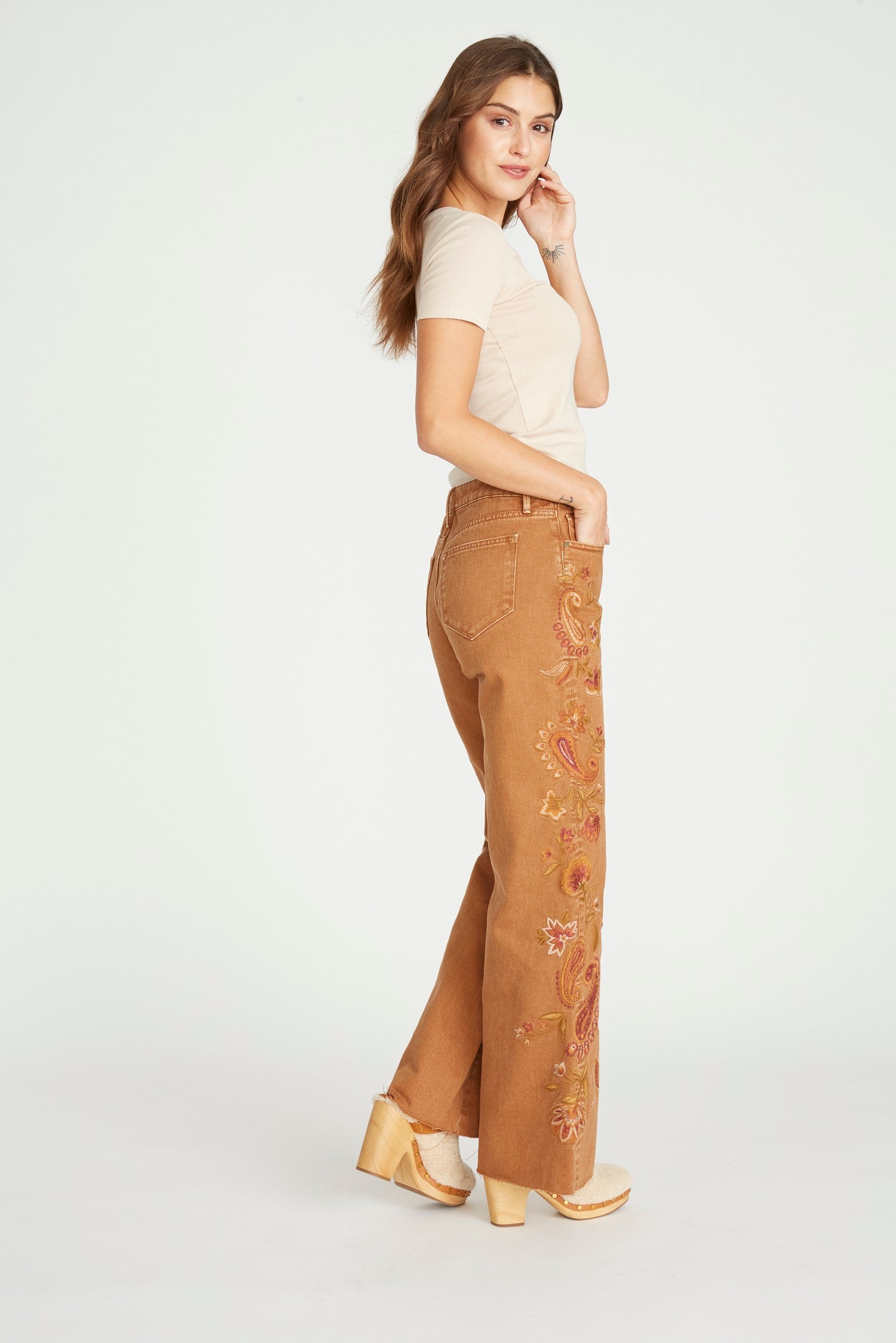 Charlee Wide Leg Autumn Paisley Driftwood Jeans