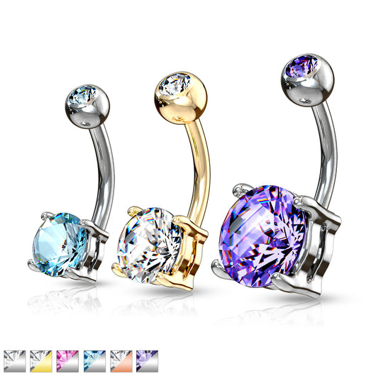 Double Gemmed Solitaire Round Cz Surgical Steel Belly Button Navel Rin