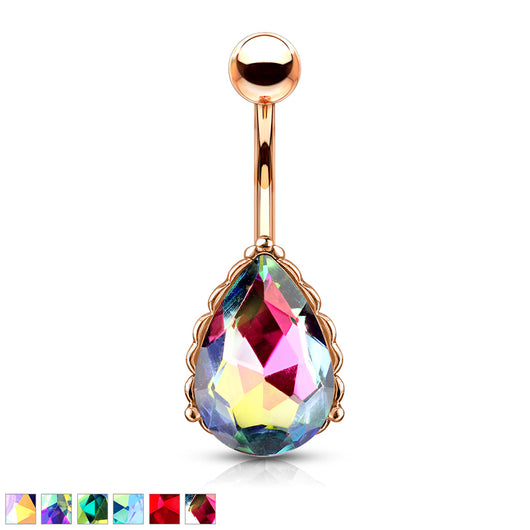 Ab Effect Tear Drop Cz Rose Gold Belly Button Navel Rings