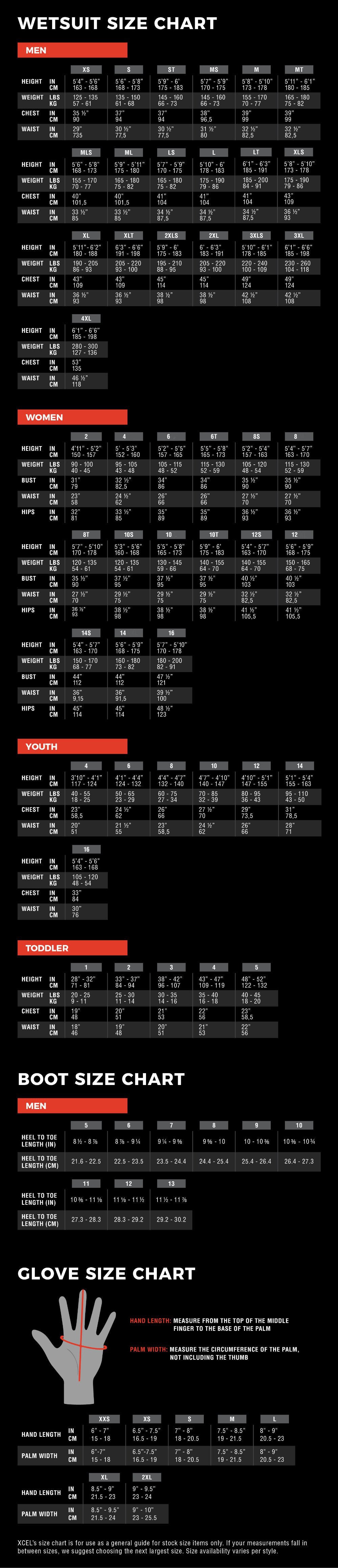 Xcel Wetsuit Size Chart Surf Ontario