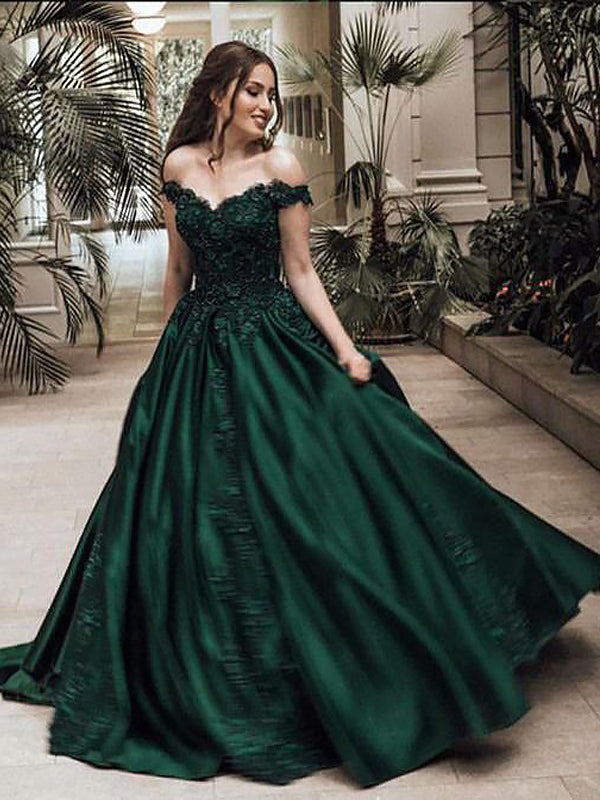 Ball Gown Off The Shoulder Lace Satin Prom Dress Sassymyprom