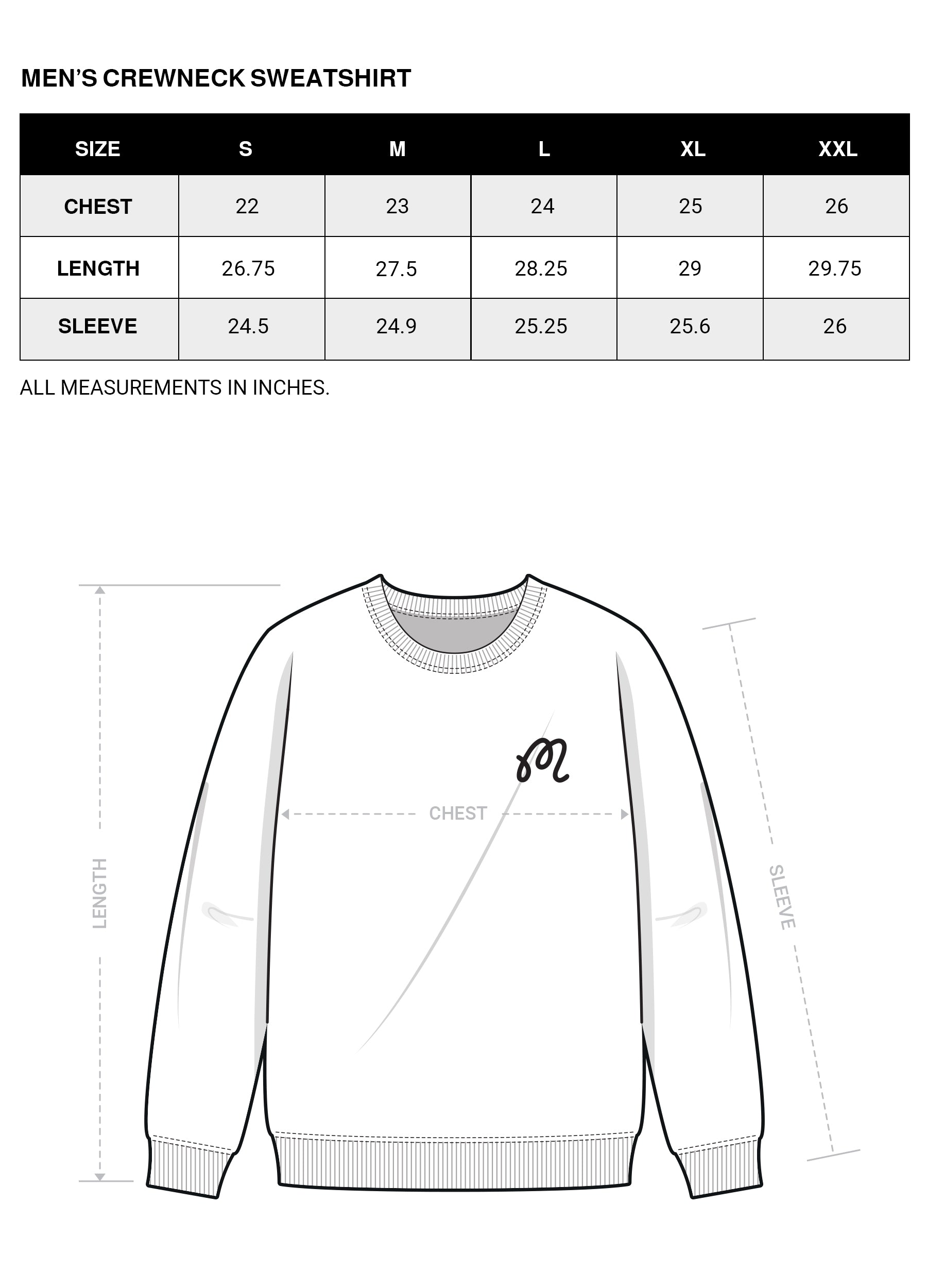 Mens Crewneck Sweater Size Chart Malbon Golf