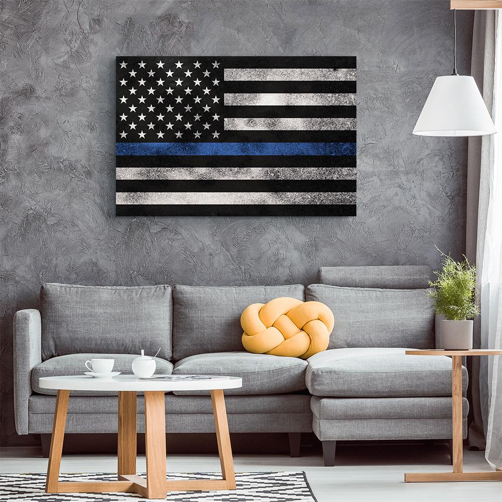 Thin Blue Line Grunge Flag Canvas Wall Art Heroic Defender