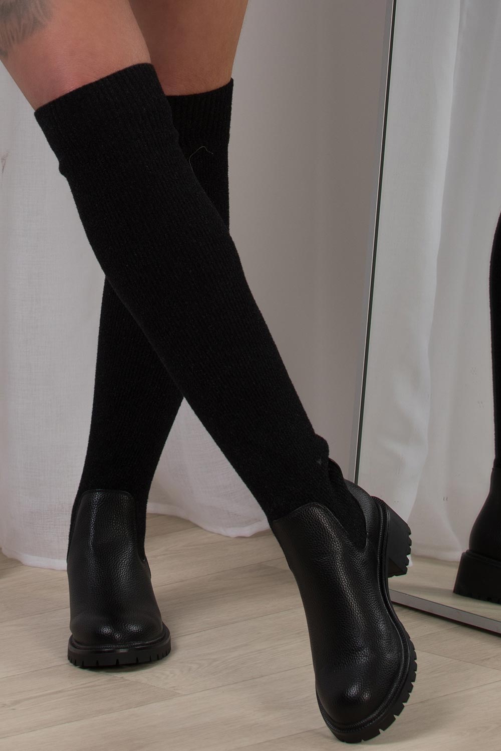 Womens Knee High Sock Boots Black Sale Uk