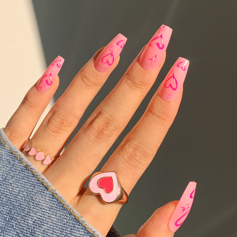 Valentines Day Press On Nails Medium Length Fake Nails Acrylic French