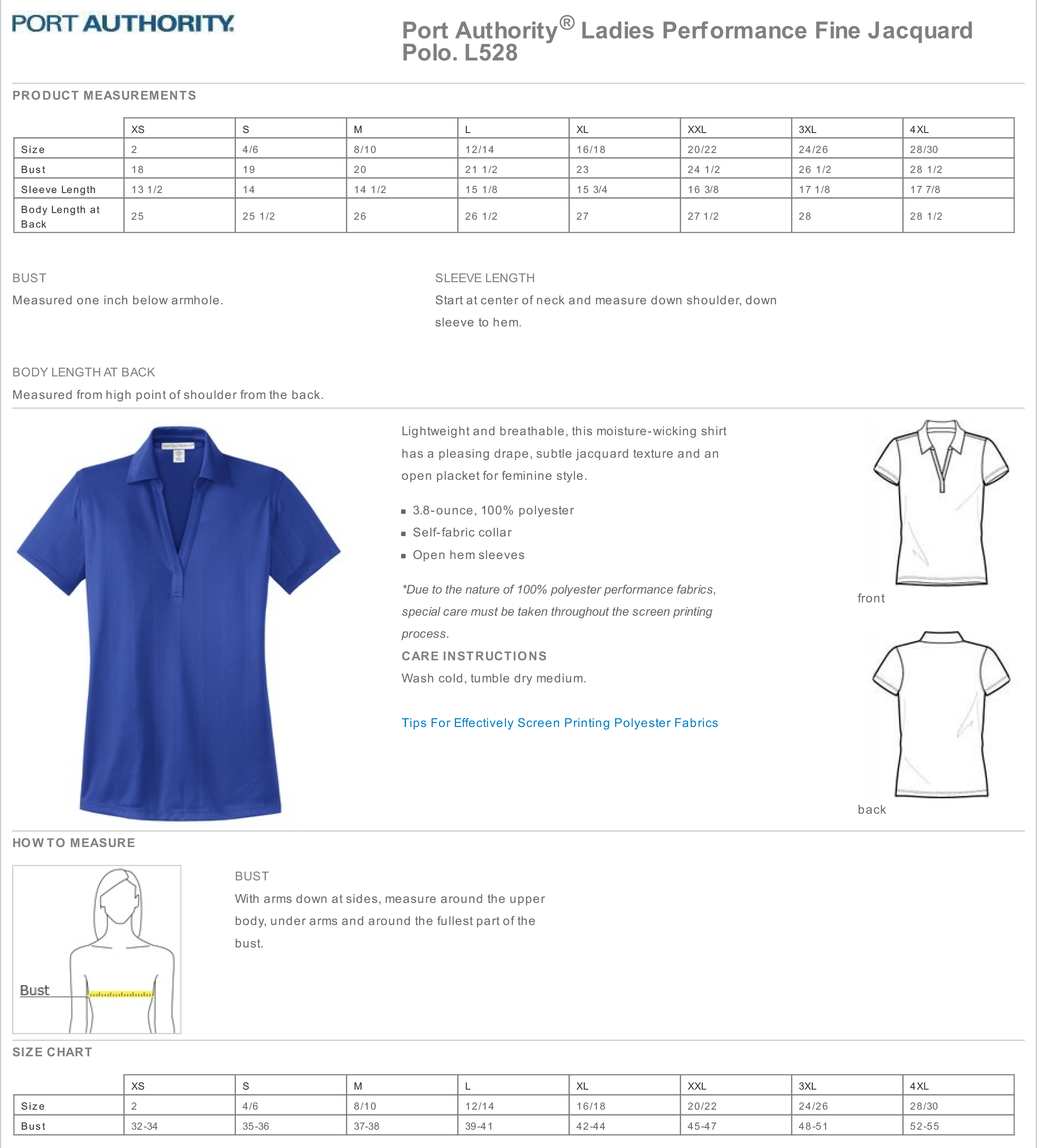 Polo Shirt Sizing Chart