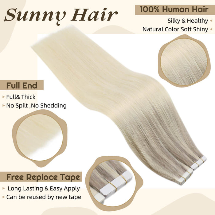 Sunny Hair Balayage Nordic Blonde Tape In Remy Human Hair Extensions