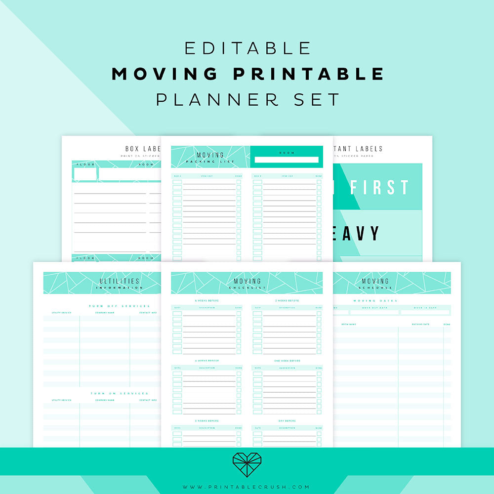 Editable Moving Printable Planner Set Printable Crush Llc