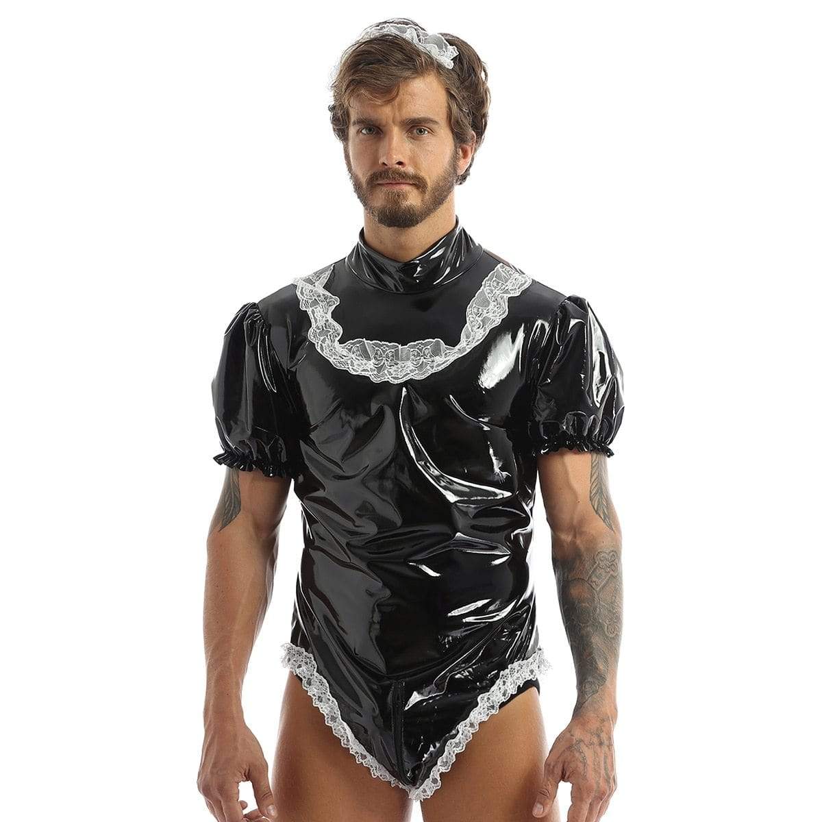 Men Sissy Leotard Maid Costume Set Kinky Cloth