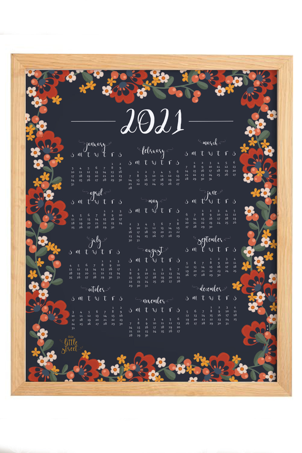 Year At A Glance Calendar 2021 Poster Calendar 2021 With Frame