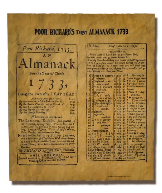 Reprint Of Two Pages From Poor Richards First Almanac 1733 14 X 1