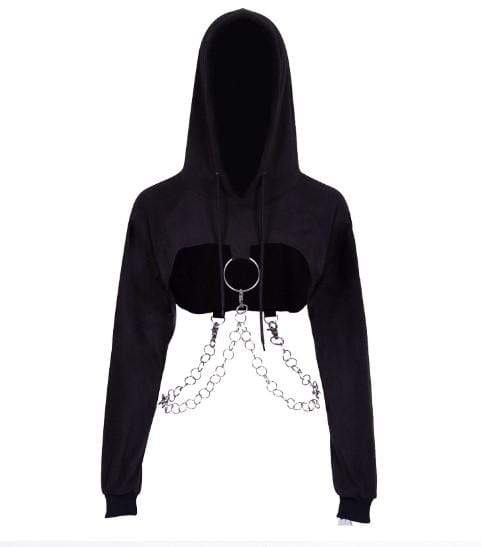 Gothic O Ring And Chain Crop Hoodie Gothic Babe Co