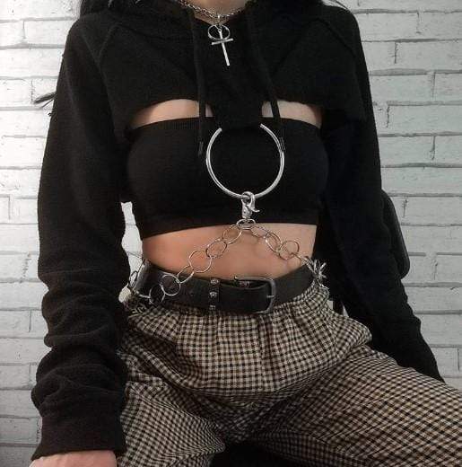 Gothic O Ring And Chain Crop Hoodie Gothic Babe Co