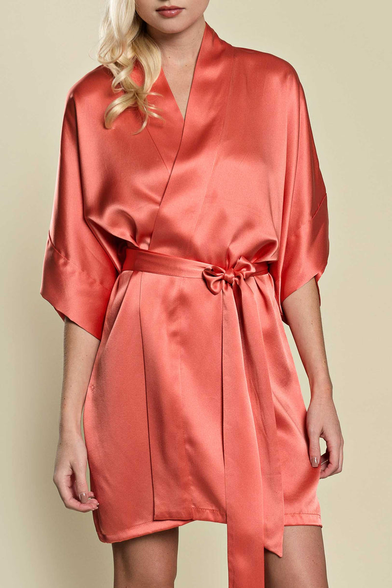 Samantha Silk Kimono Robe In Coral Style 300