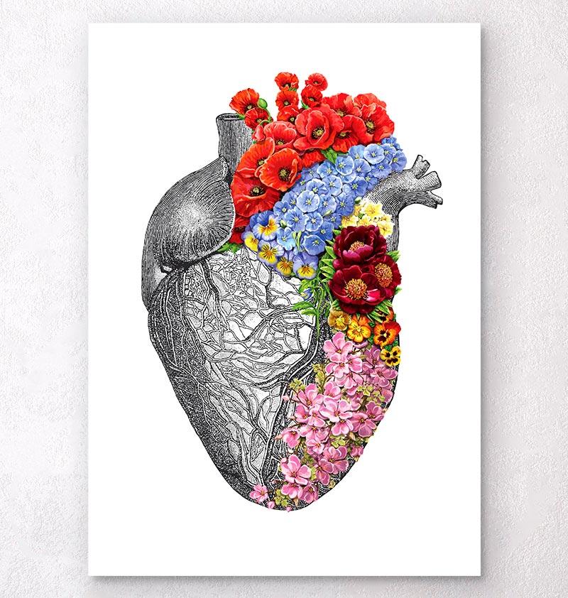 Floral Heart Anatomy Art Print Codex Anatomicus