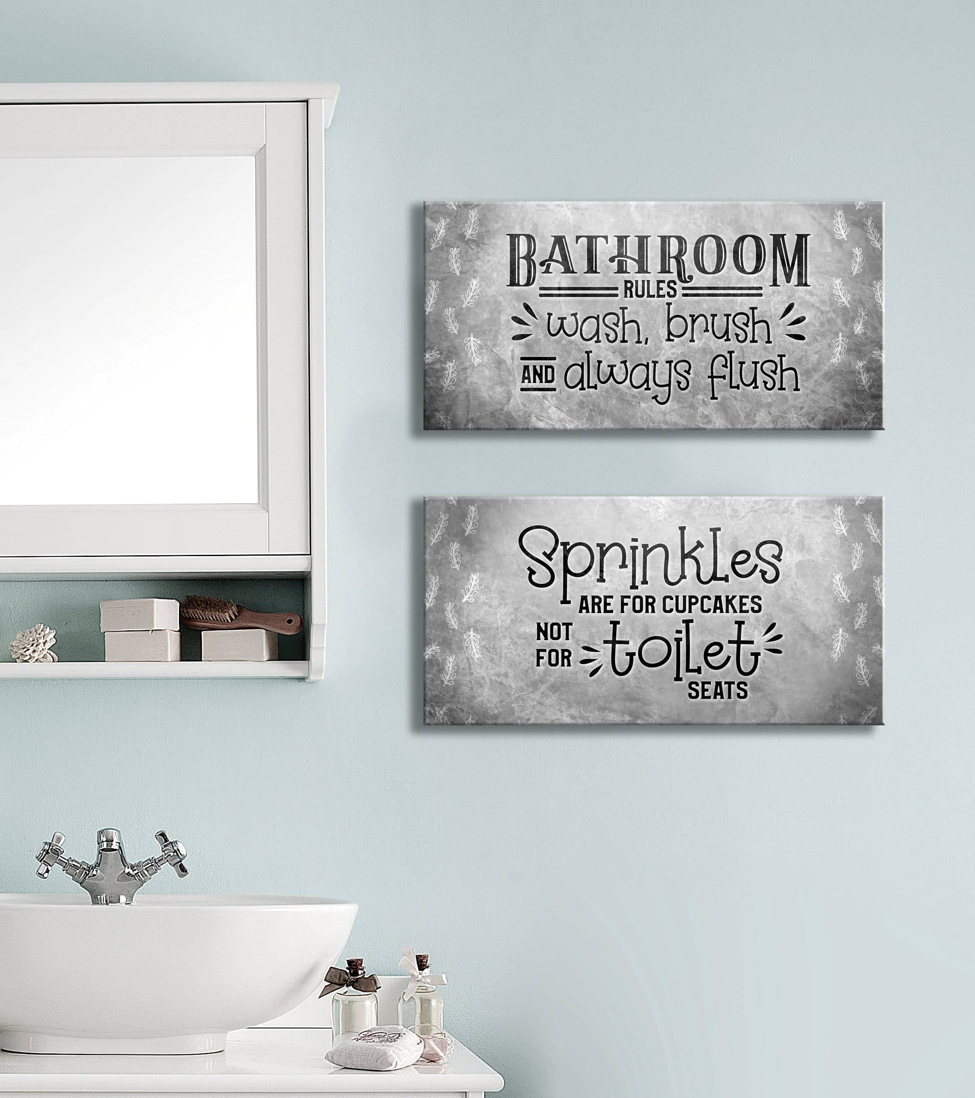 Bathroom Wall Art Set Of 2 Bathroom Rules Sprinkles Wood Frame Ready