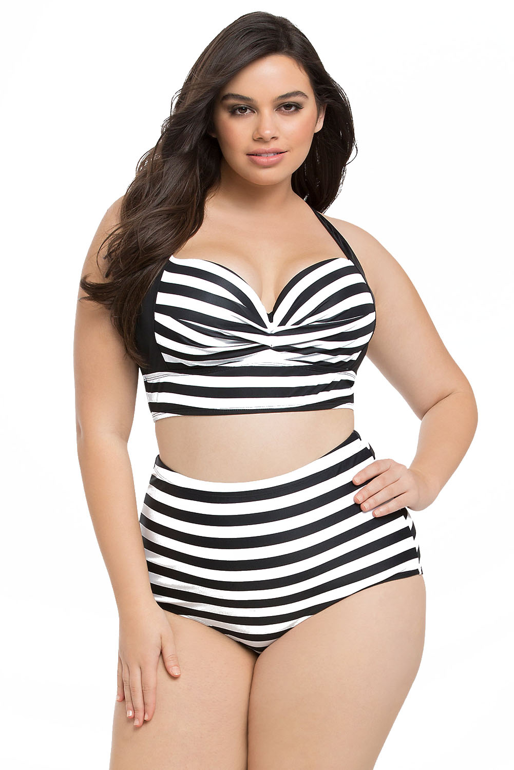 Sexy Striped Print Curvy High Waist Bikini Swimsuit Sexy Affordable