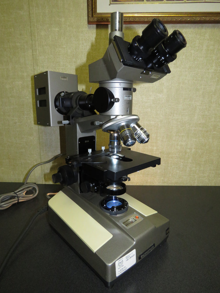 Olympus Bh Bha Trinocular Microscope W Uvfl 100 Uvfl 40 Uvfl 10 Obje