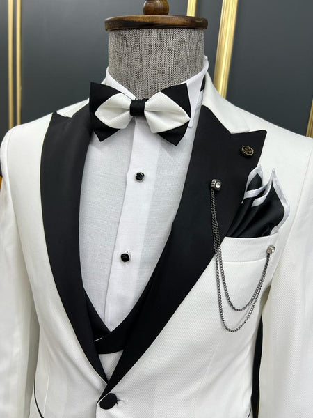 Ely White Slim Fit Peak Lapel Tuxedo Brabion